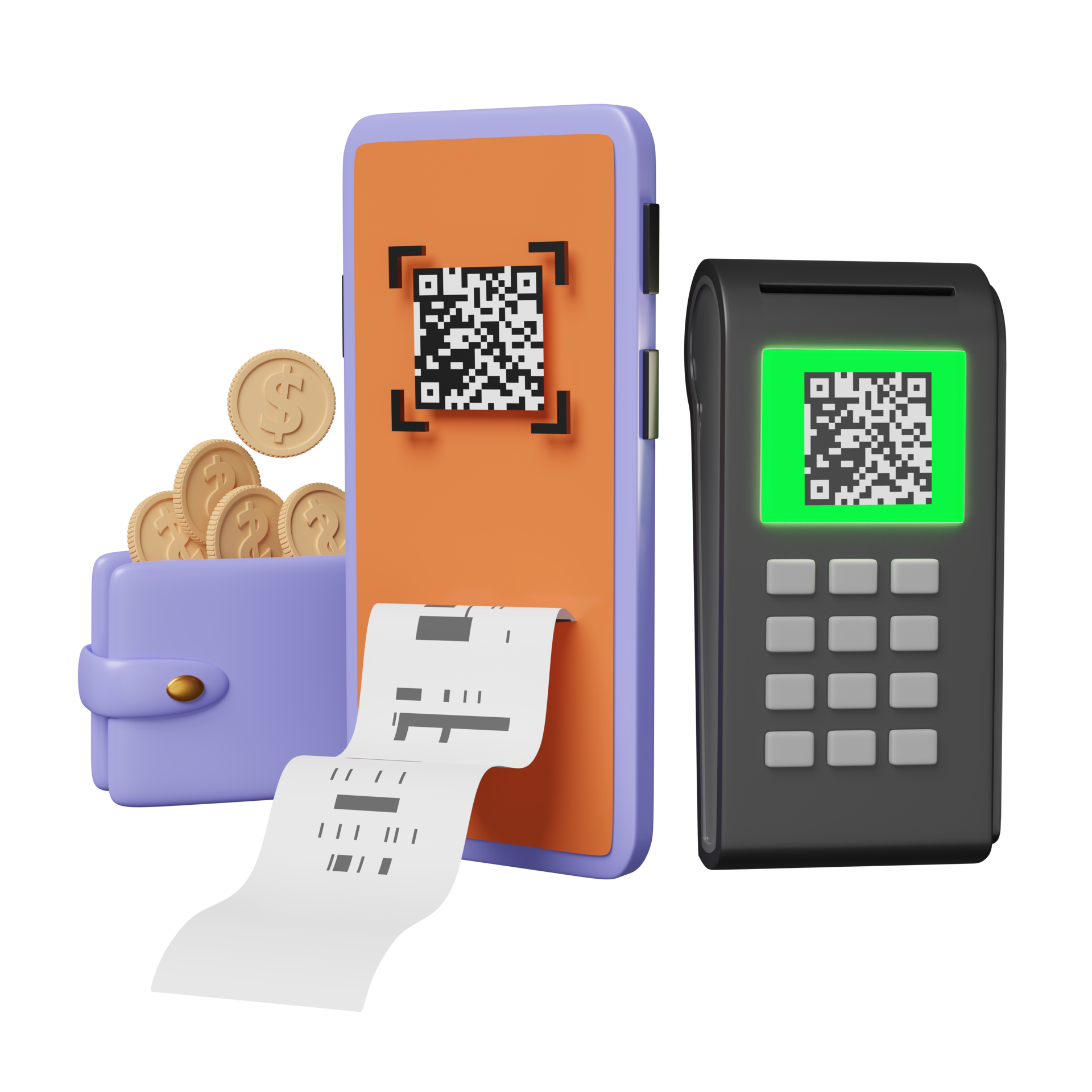 Mobile Phone Or Smartphone With Qr Code Scanning Payment Machine Pos Terminal Electronic Bill