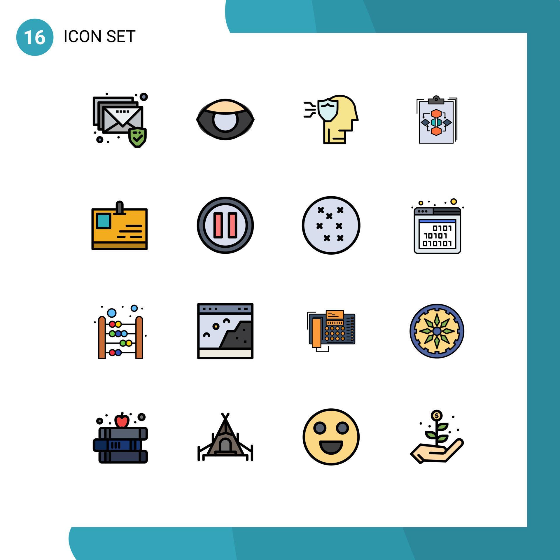 16 Universal Flat Color Filled Line Signs Symbols Of Workflow Process Protection Flow Business