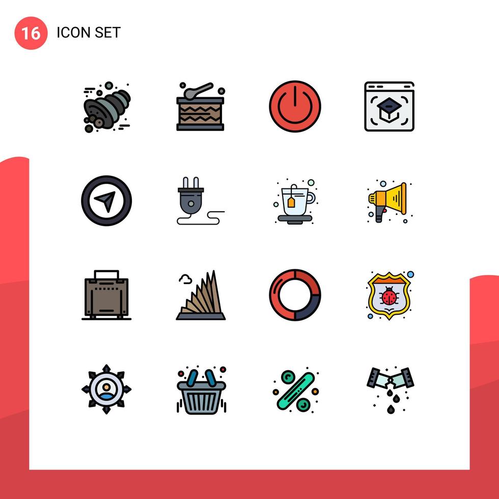 Mobile Interface Flat Color Filled Line Set Of 16 Pictograms Of Cursor Online Off Learning