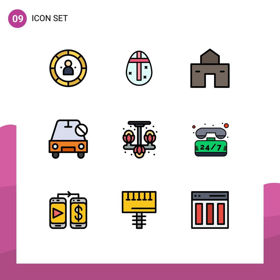 9 Universal Filledline Flat Colors Set For Web And Mobile Applications Off Disabled Holidays Car
