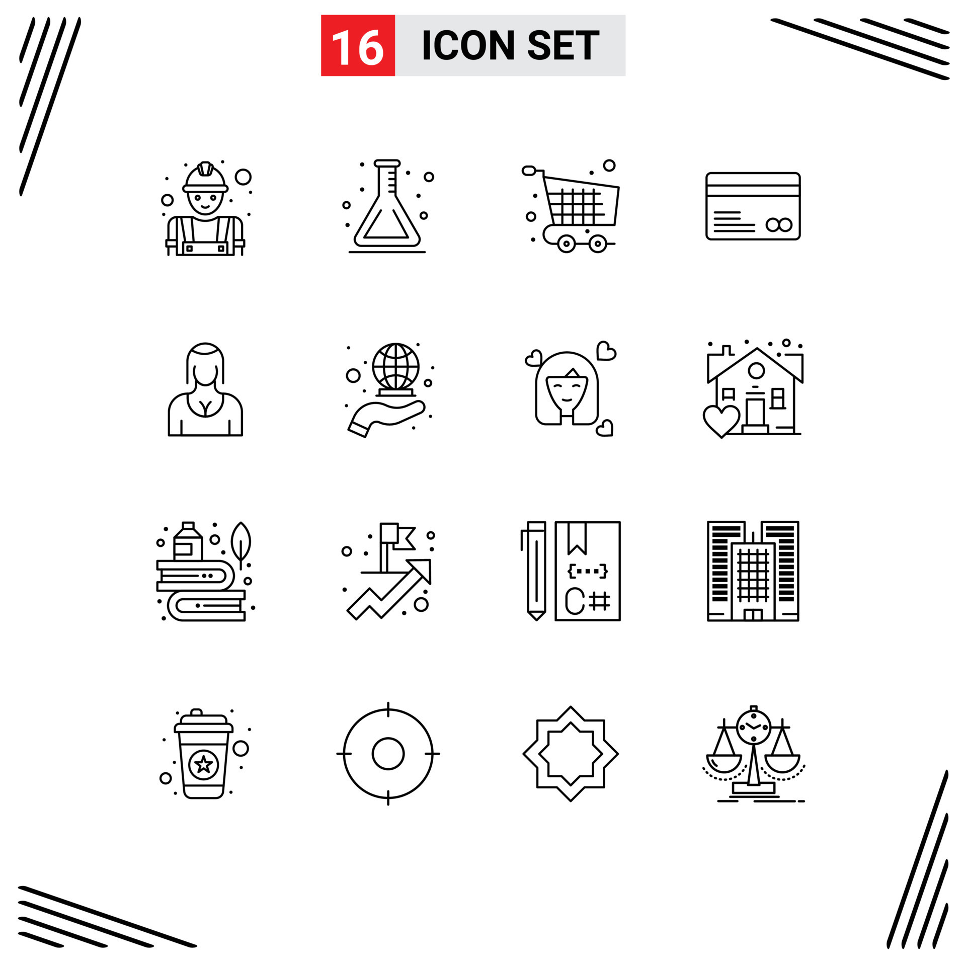 Stock Vector Icon Pack of 16 Line Signs and Symbols for actress ...
