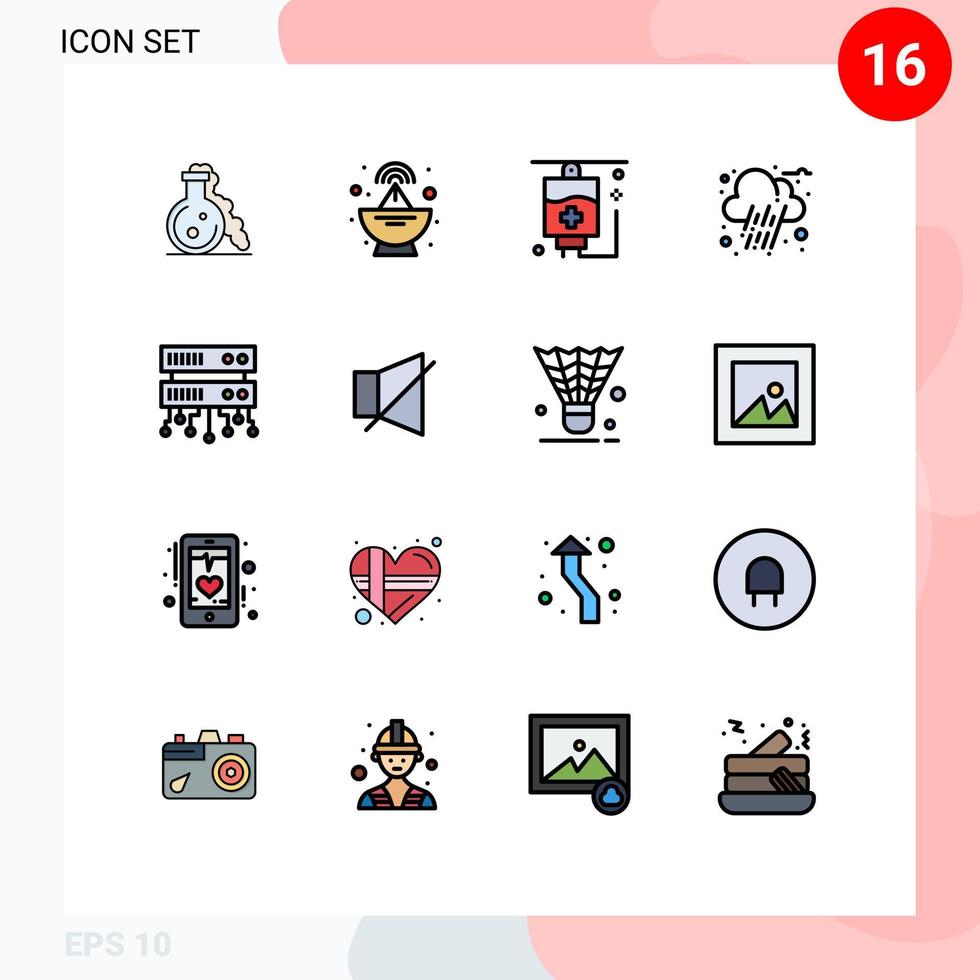 Mobile Interface Flat Color Filled Line Set Of 16 Pictograms Of Off