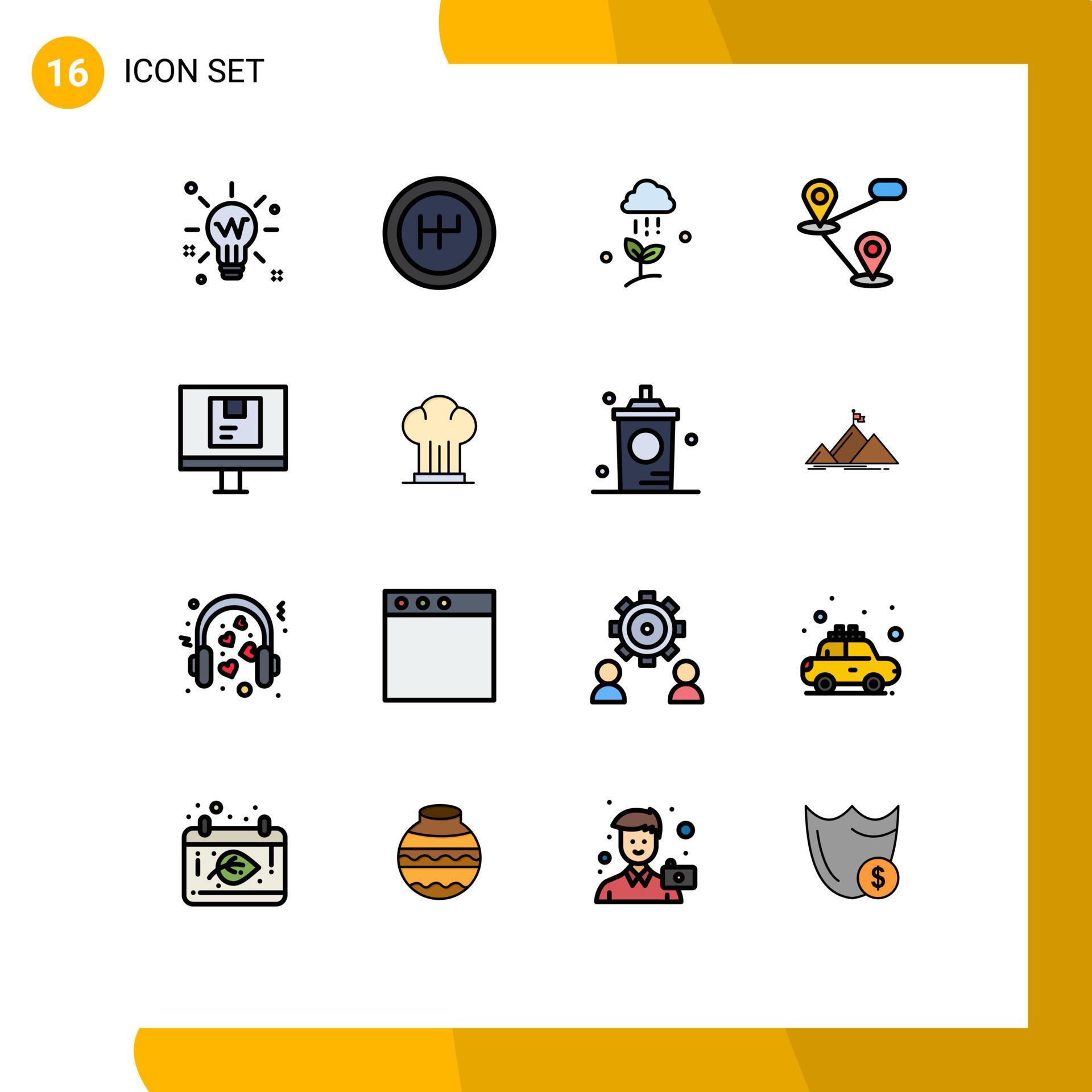 User Interface Pack Of 16 Basic Flat Color Filled Lines Of Logistic Computer Cloud Map Gps