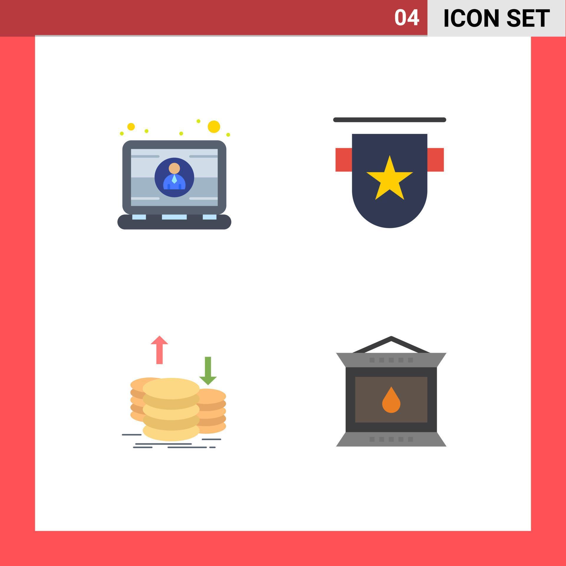 Mobile Interface Flat Icon Set of 4 Pictograms of computer stamp laptop ...