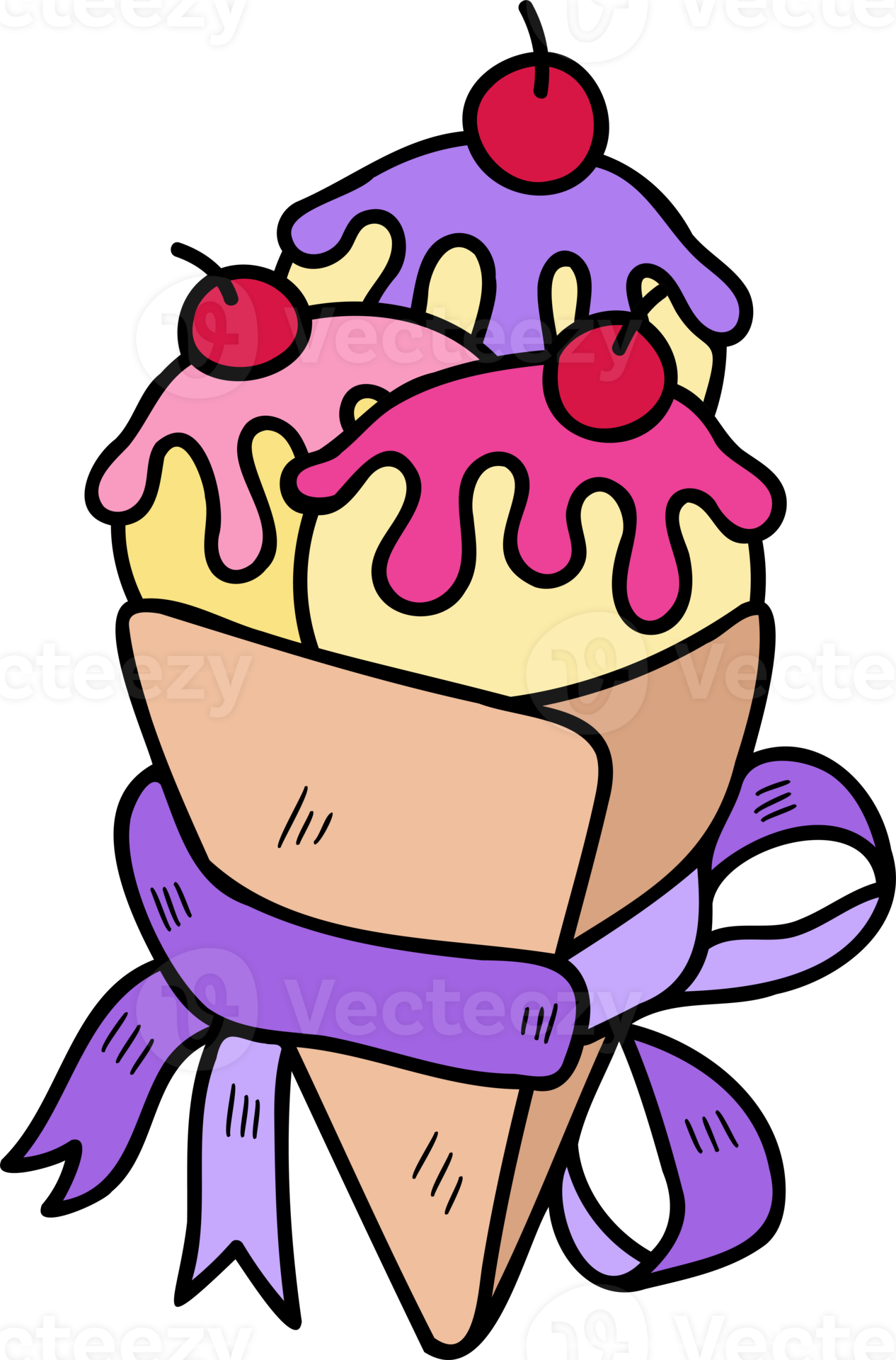 Hand Drawn Vanilla Ice Cream Cone Illustration 16409663 Png