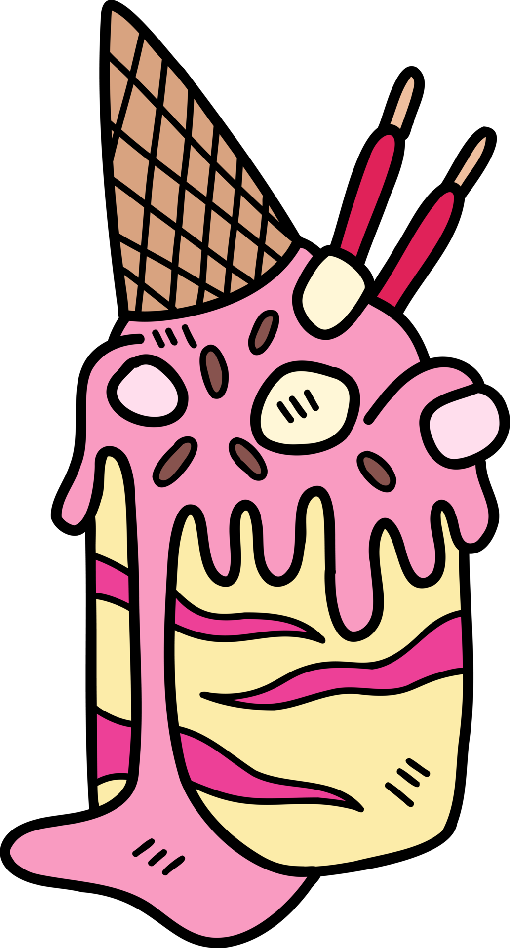 Hand Drawn Strawberry Ice Cream Melted With Cone Illustration 16409674 Png