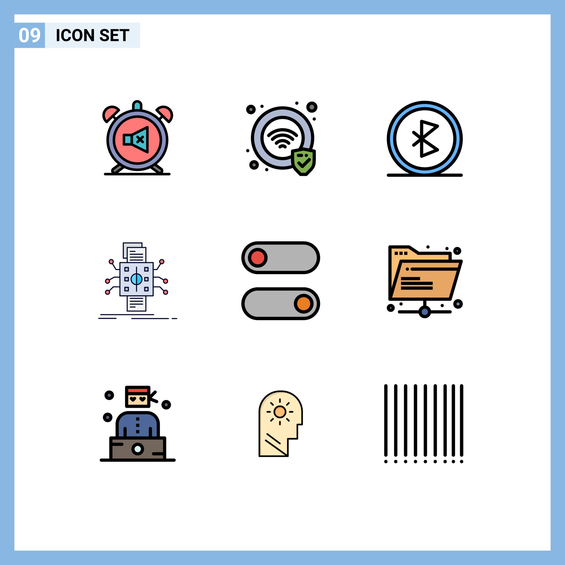 Filledline Flat Color Pack Of 9 Universal Symbols Of Reporting Datum Bluetooth Data Wireless