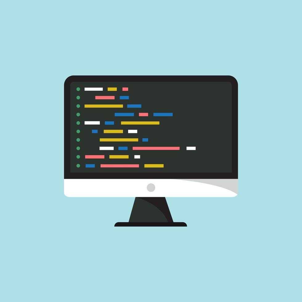 Programming And Coding On Laptop Screen Simple Notebook Computer With Code Vector Design Flat