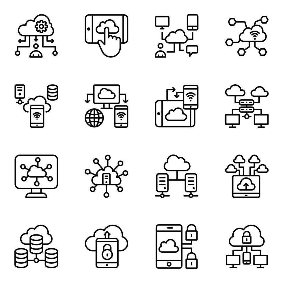 Pack Of Cloud Computing And Technology Line Icons 16434745 Vector Art At Vecteezy