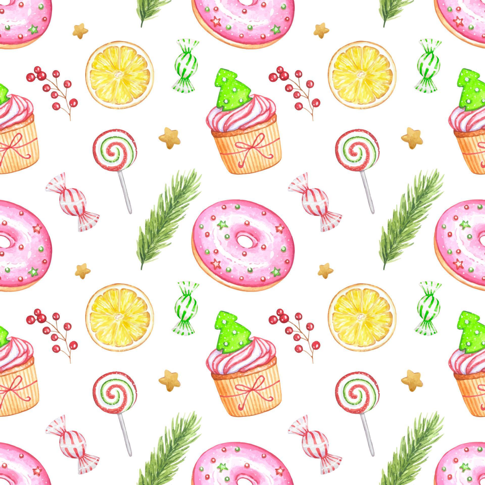 Seamless pattern with christmas sweets, watercolor 16445380 Vector Art ...
