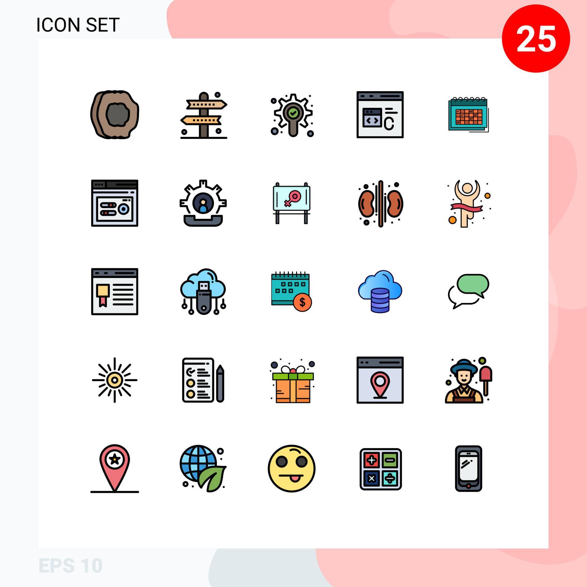 Mobile Interface Filled Line Flat Color Set Of 25 Pictograms Of Development Coding Game Code