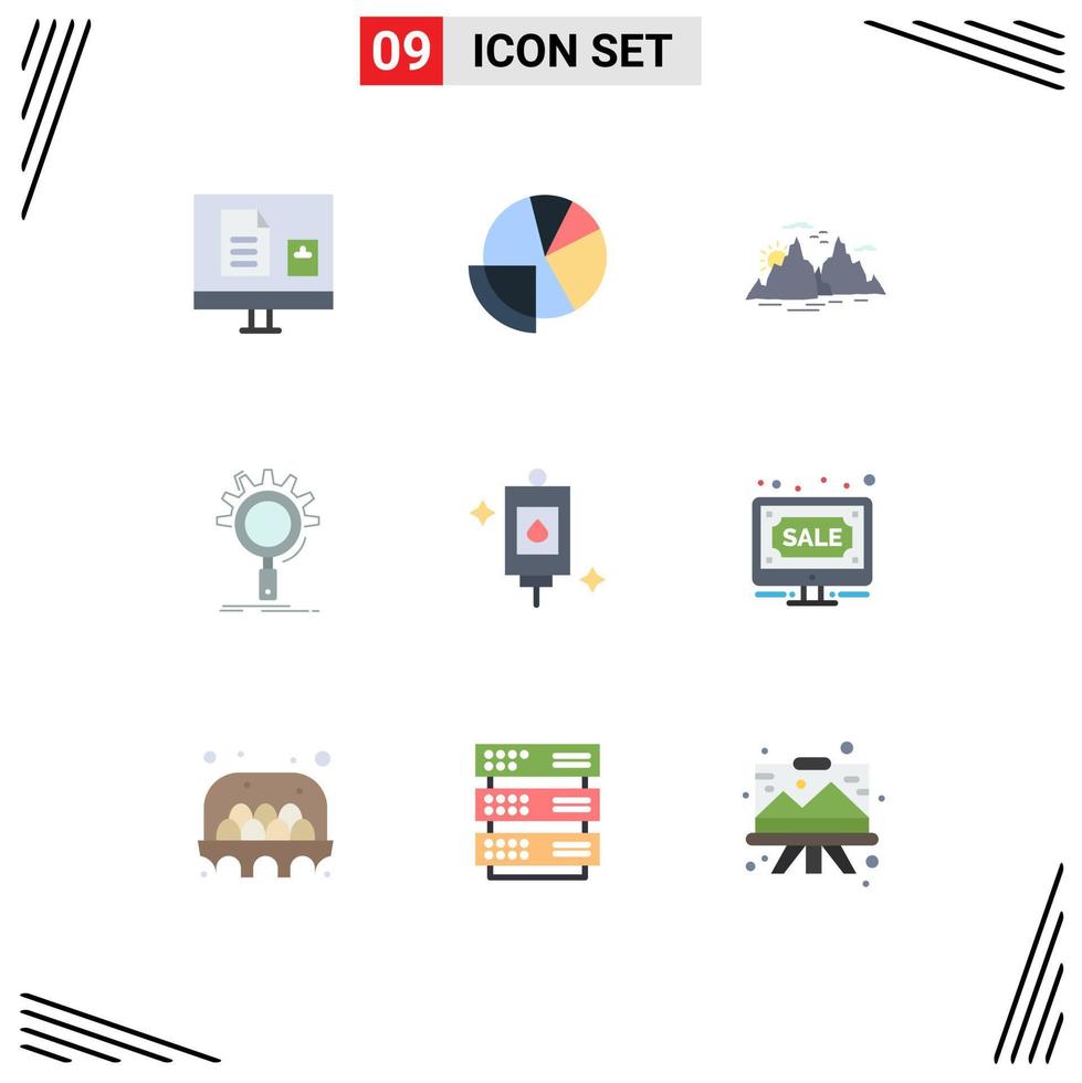 Universal Icon Symbols Group Of 9 Modern Flat Colors Of Optimization Seo Data Sun Landscape