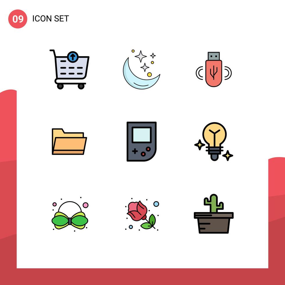 Filledline Flat Color Pack Of 9 Universal Symbols Of Device Storage Usb Data Folder Editable