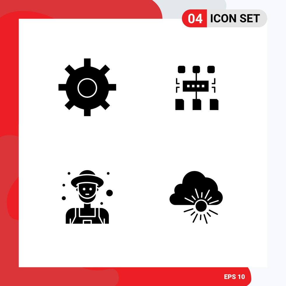 4 Thematic Vector Solid Glyphs and Editable Symbols of gear man ...