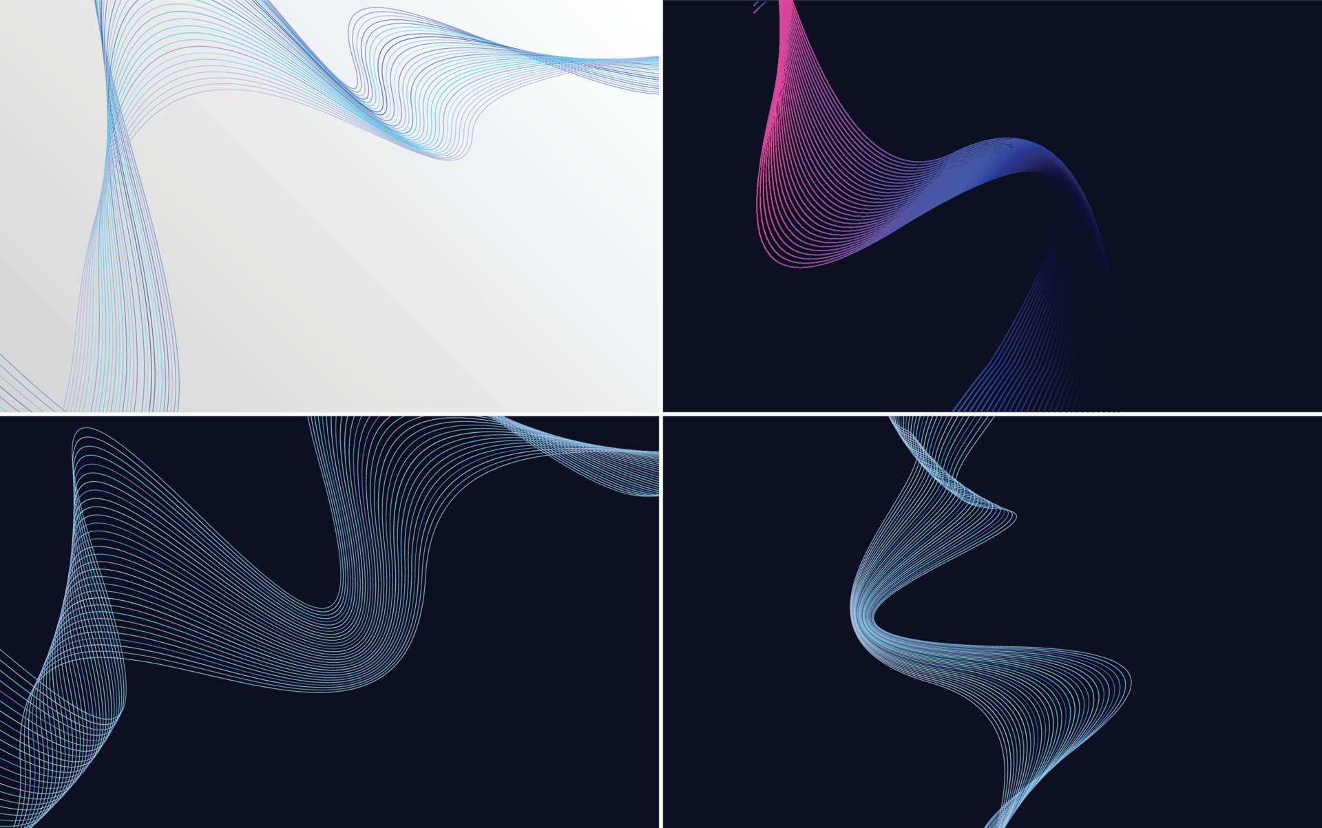 Set Of 4 Geometric Wave Pattern Background Abstract Waving Line