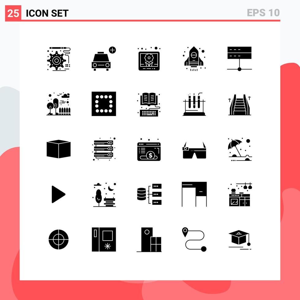 Pictogram Set of 25 Simple Solid Glyphs of signal devices picture data startup Editable Vector ...