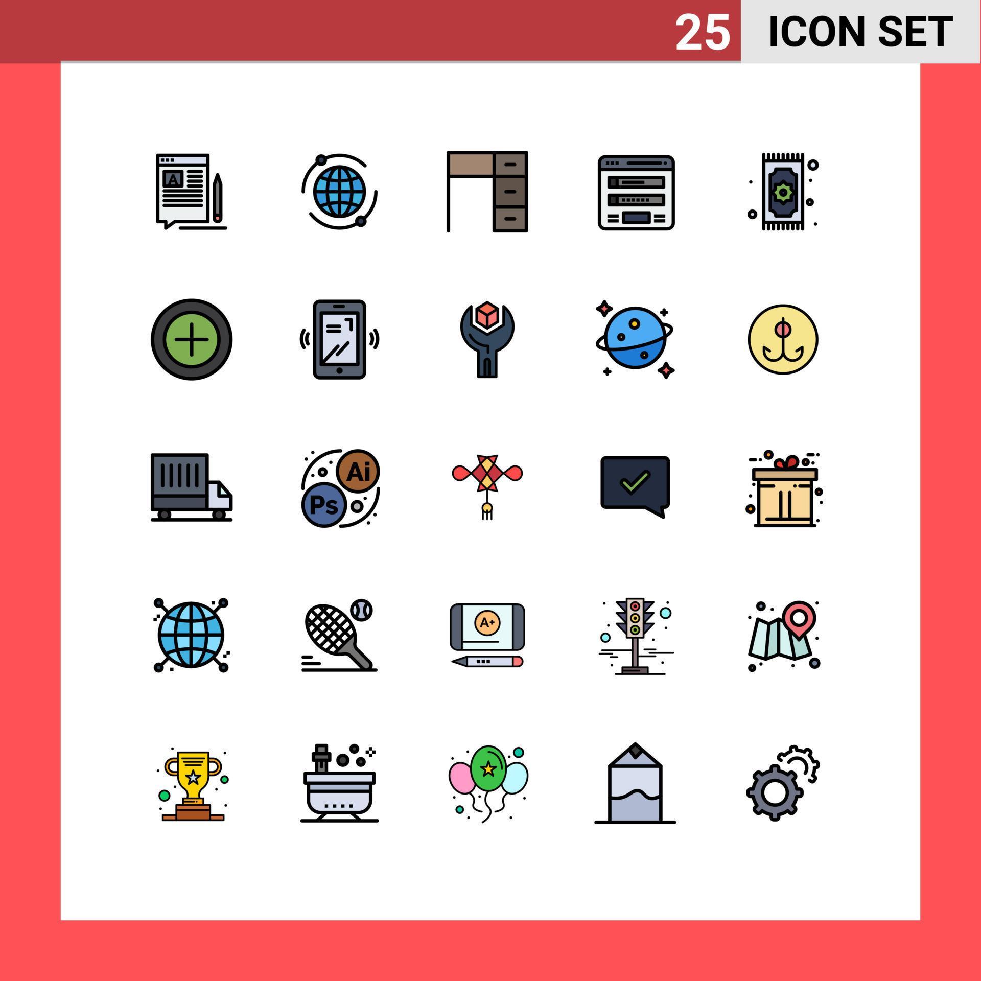 Pictogram Set Of 25 Simple Filled Line Flat Colors Of Web Login Desk Form Work Editable Vector