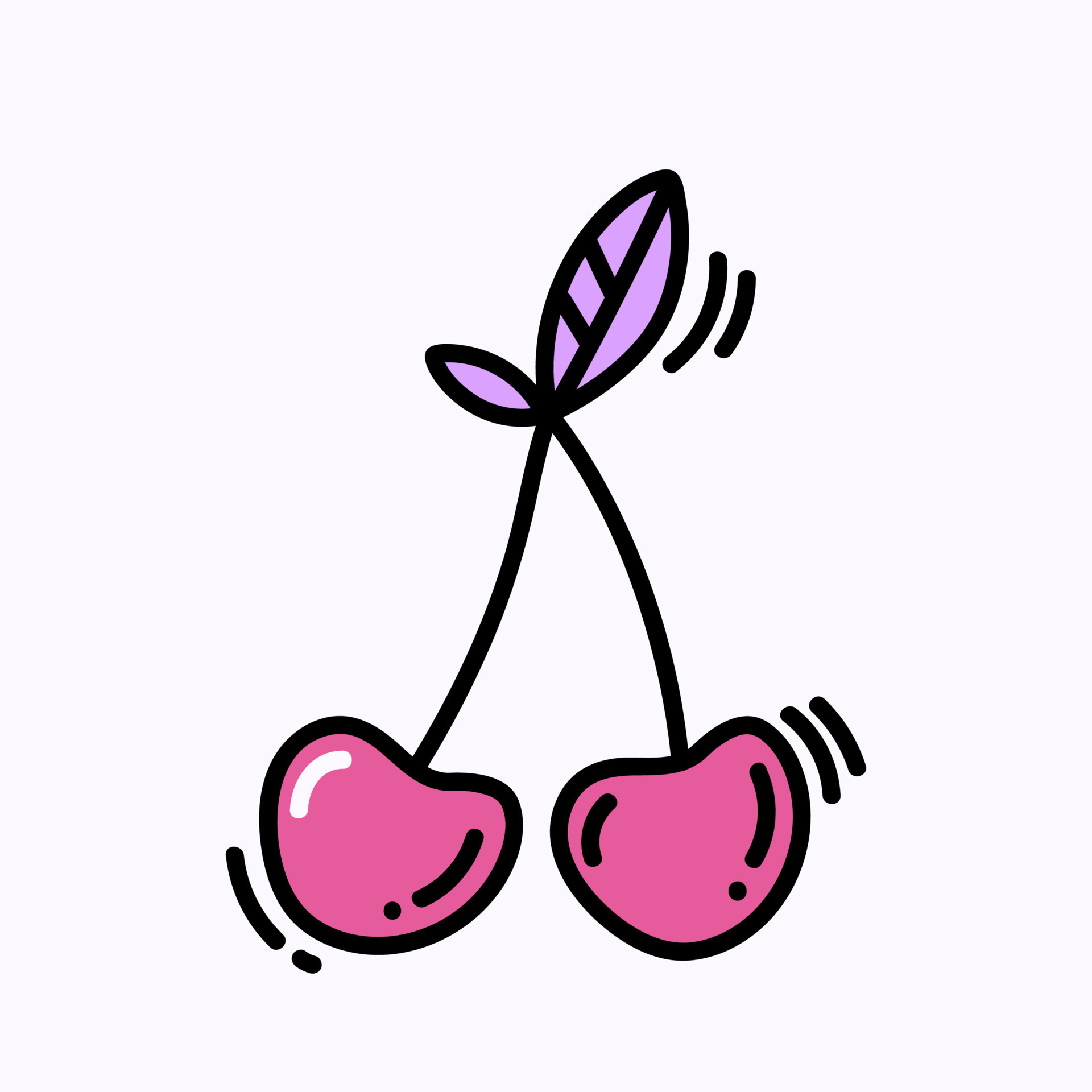 Pink cherry Hand drawn doodle Valentine's Day illustration. Love and ...
