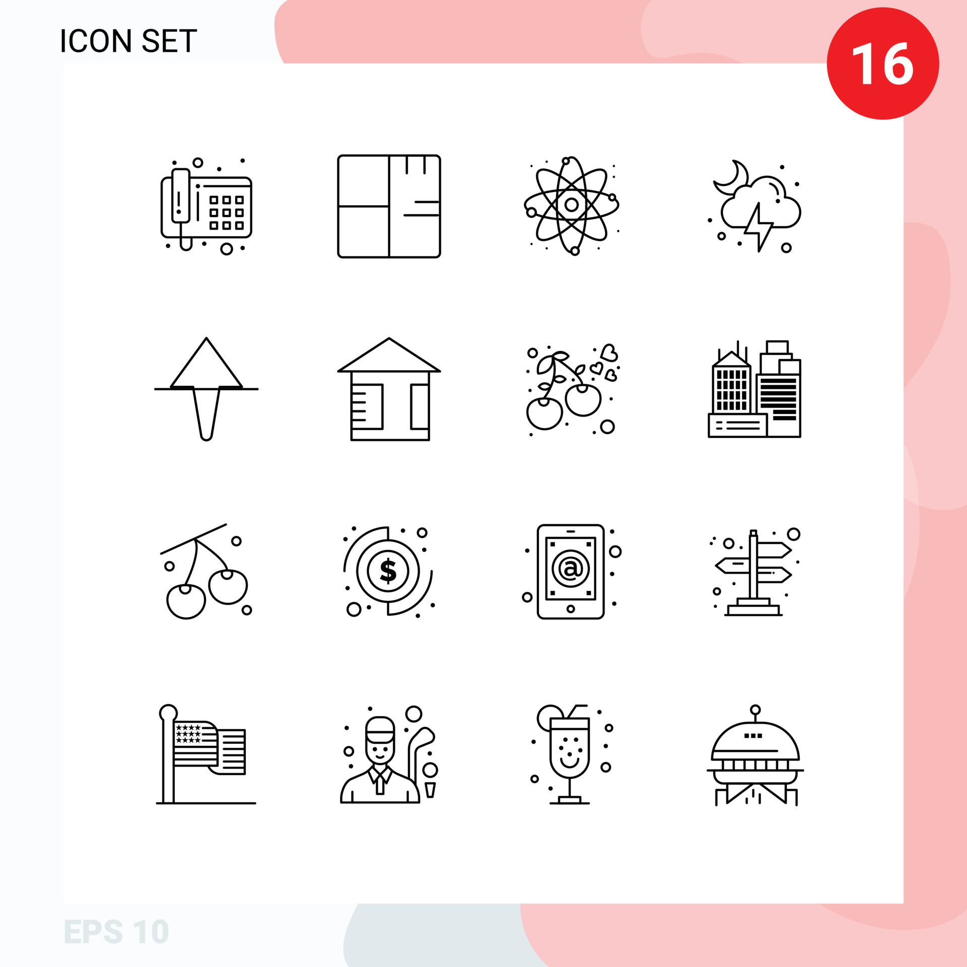 16 Universal Outlines Set For Web And Mobile Applications Up Arrow Physics Storm Lightning