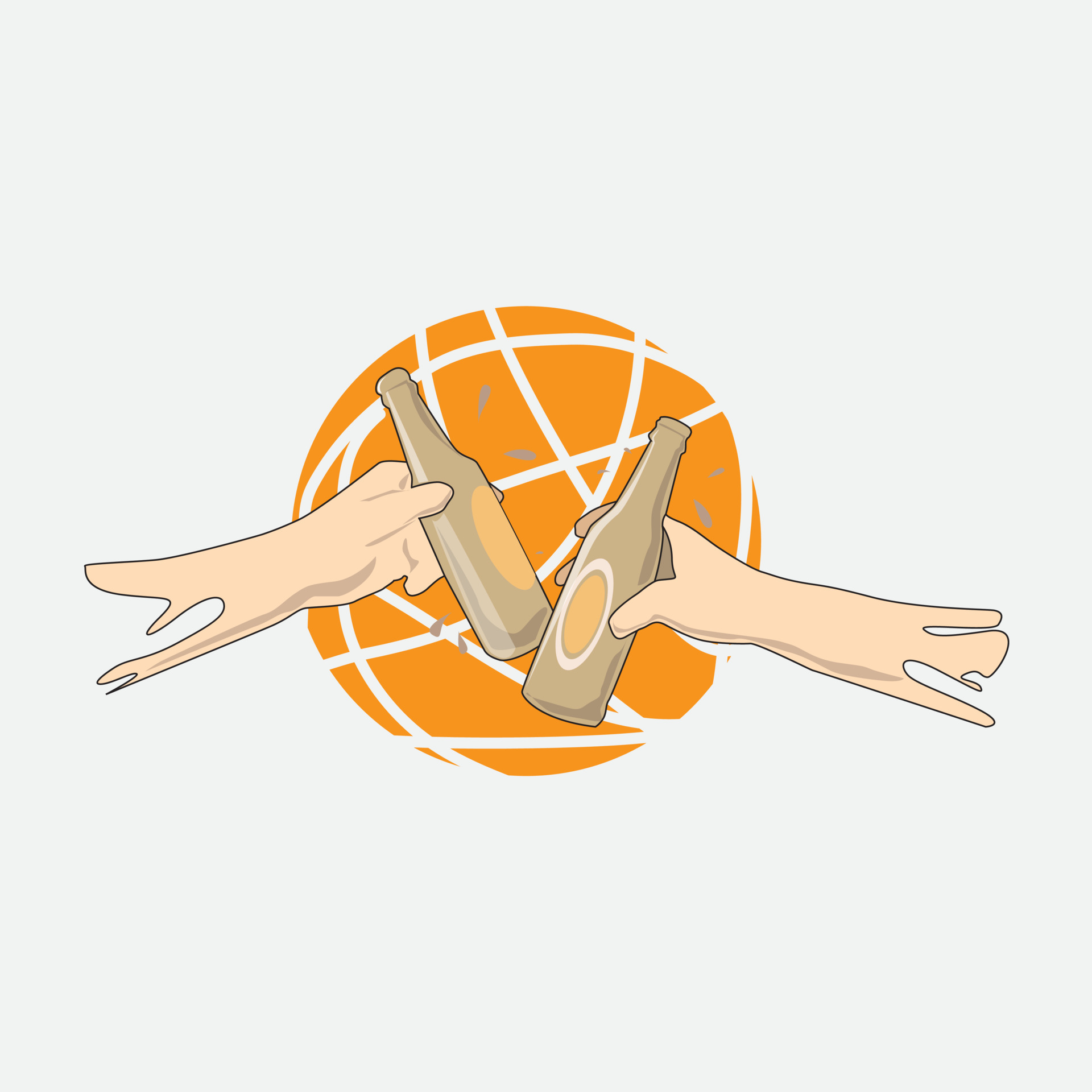 Two Hands Holding Two Beer Bottles Vector Illustration Perfect For