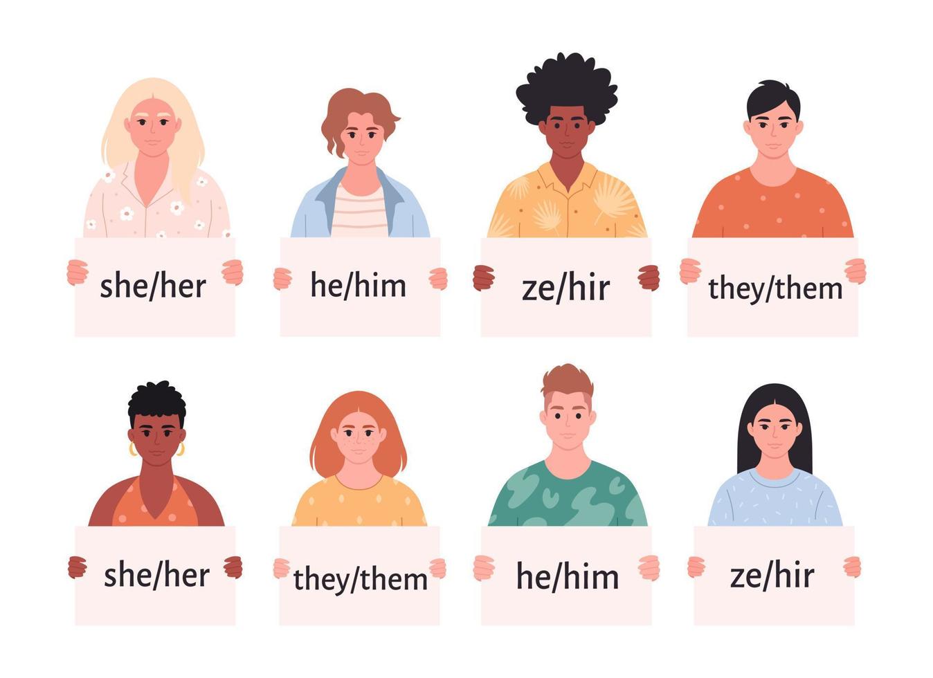 People Holding Signs With Gender Pronouns She He They Ze Non Binary Gender Neutral
