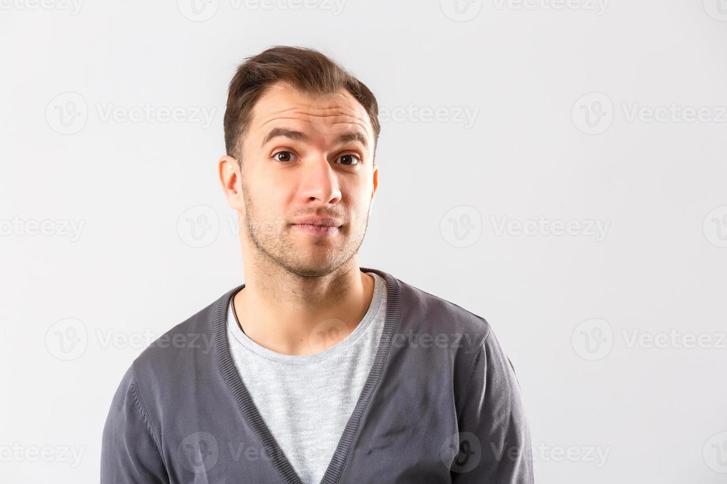 man thinking over gray background 16476407 Stock Photo at Vecteezy