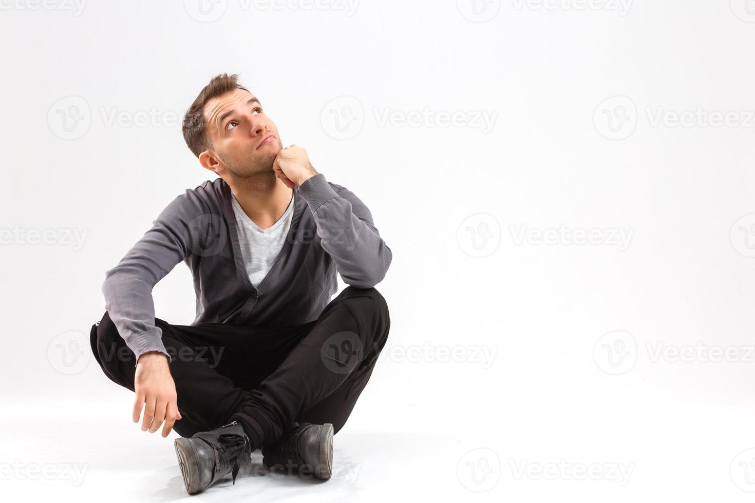 man thinking over gray background 16476548 Stock Photo at Vecteezy
