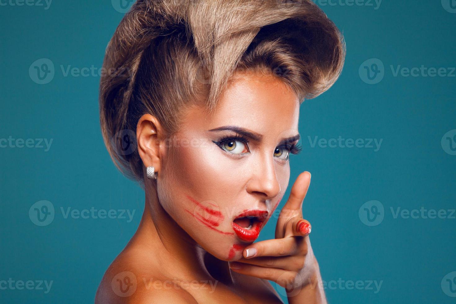 Sensual woman with red lipstick smeared on face 16485352 Stock Photo at ... Sensual woman with red lipstick smeared on face 16485352 Stock Photo at ...