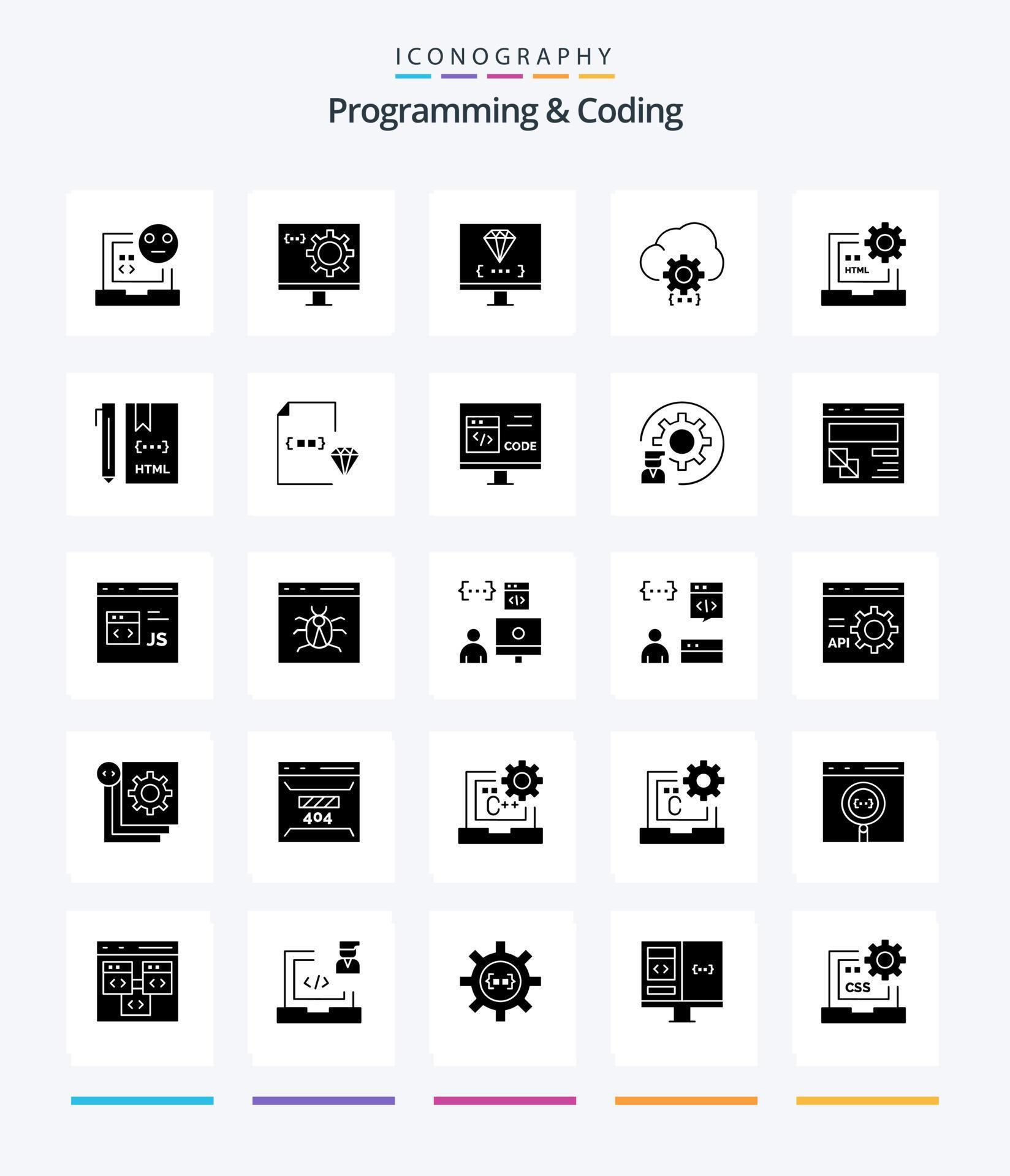 Creative Programming And Coding 25 Glyph Solid Black Icon Pack Such As Develop Code