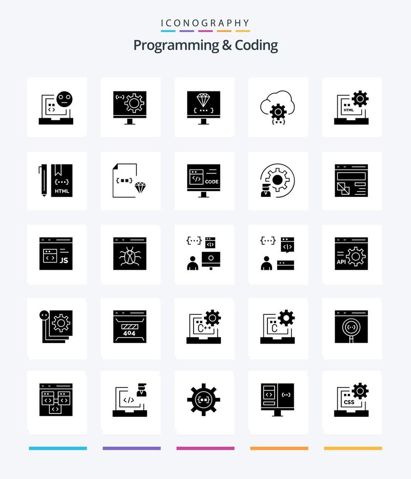 Creative Programming And Coding 25 Glyph Solid Black Icon Pack Such As Develop Code