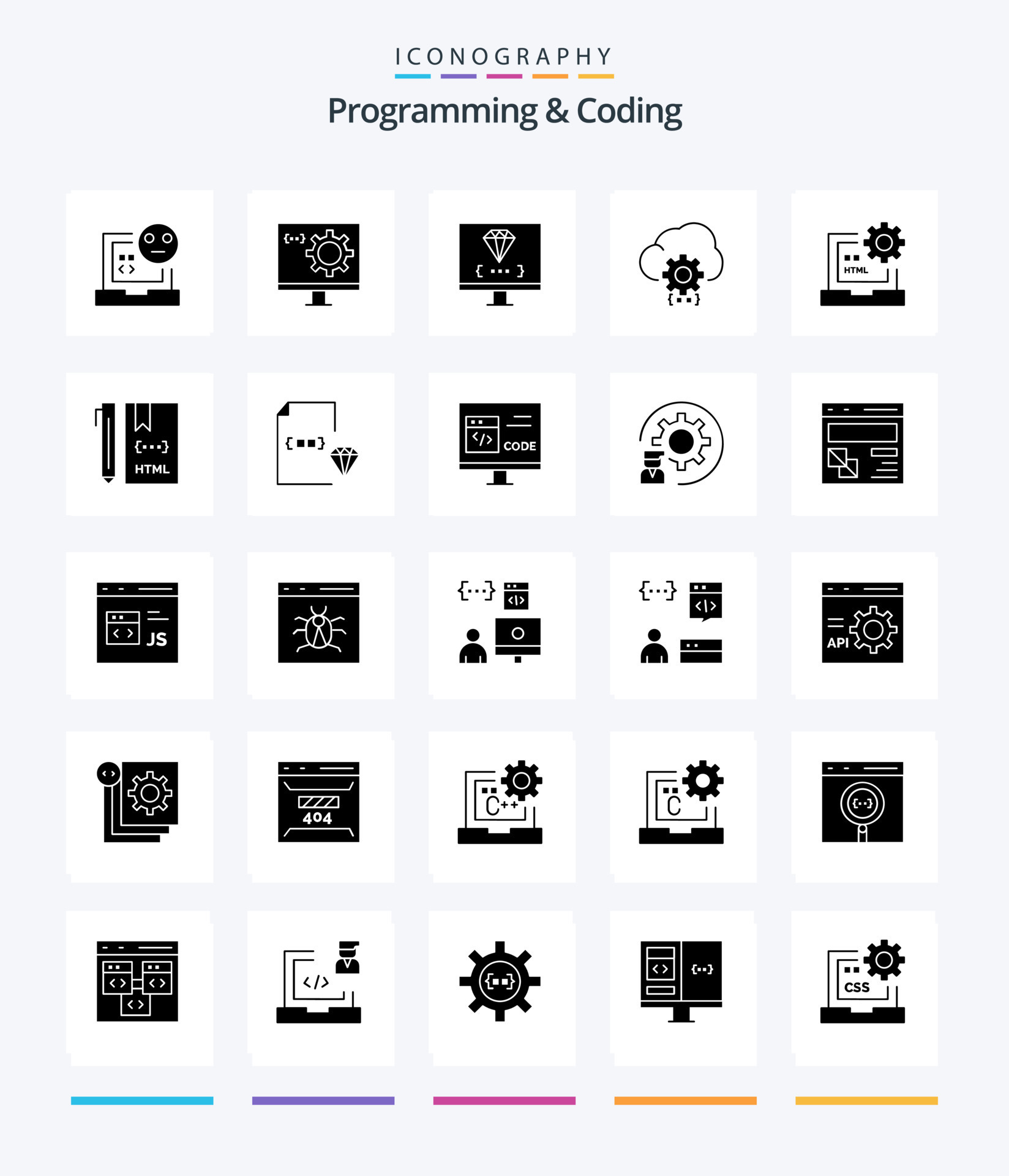 Creative Programming And Coding 25 Glyph Solid Black icon pack Such As ...