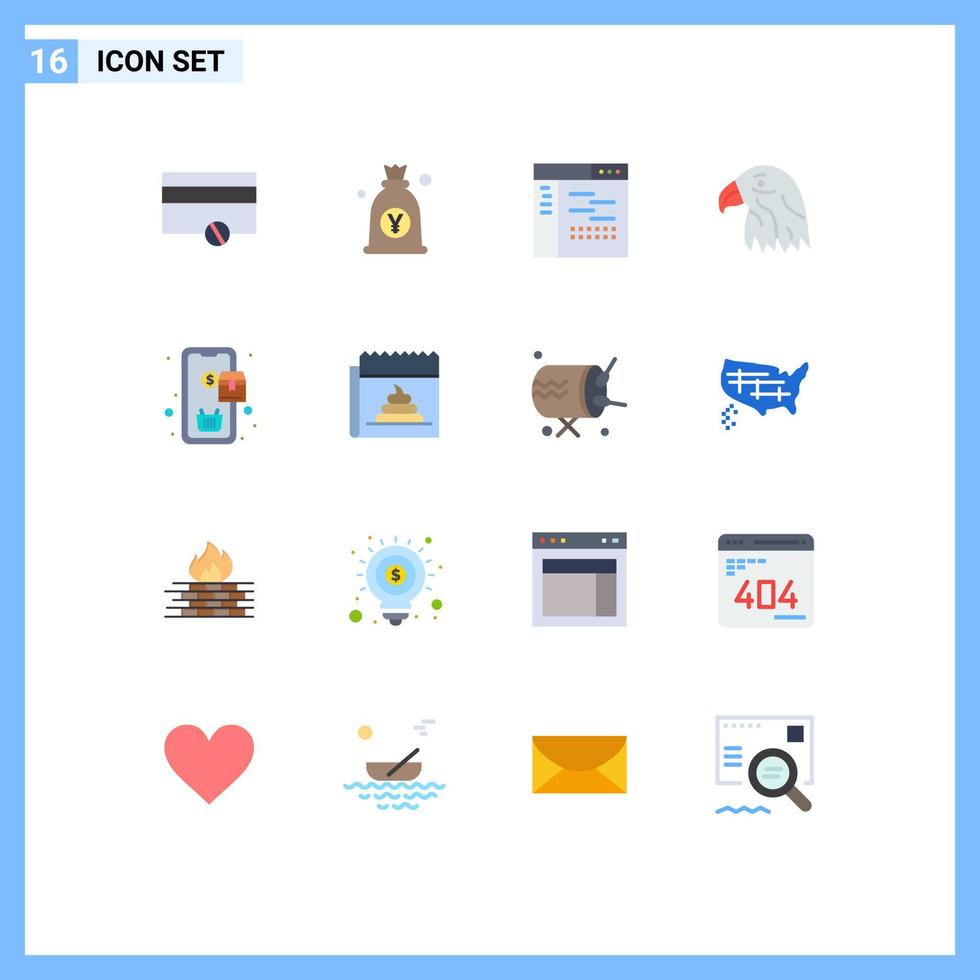 Mobile Interface Flat Color Set Of 16 Pictograms Of Mobile Eagle Code