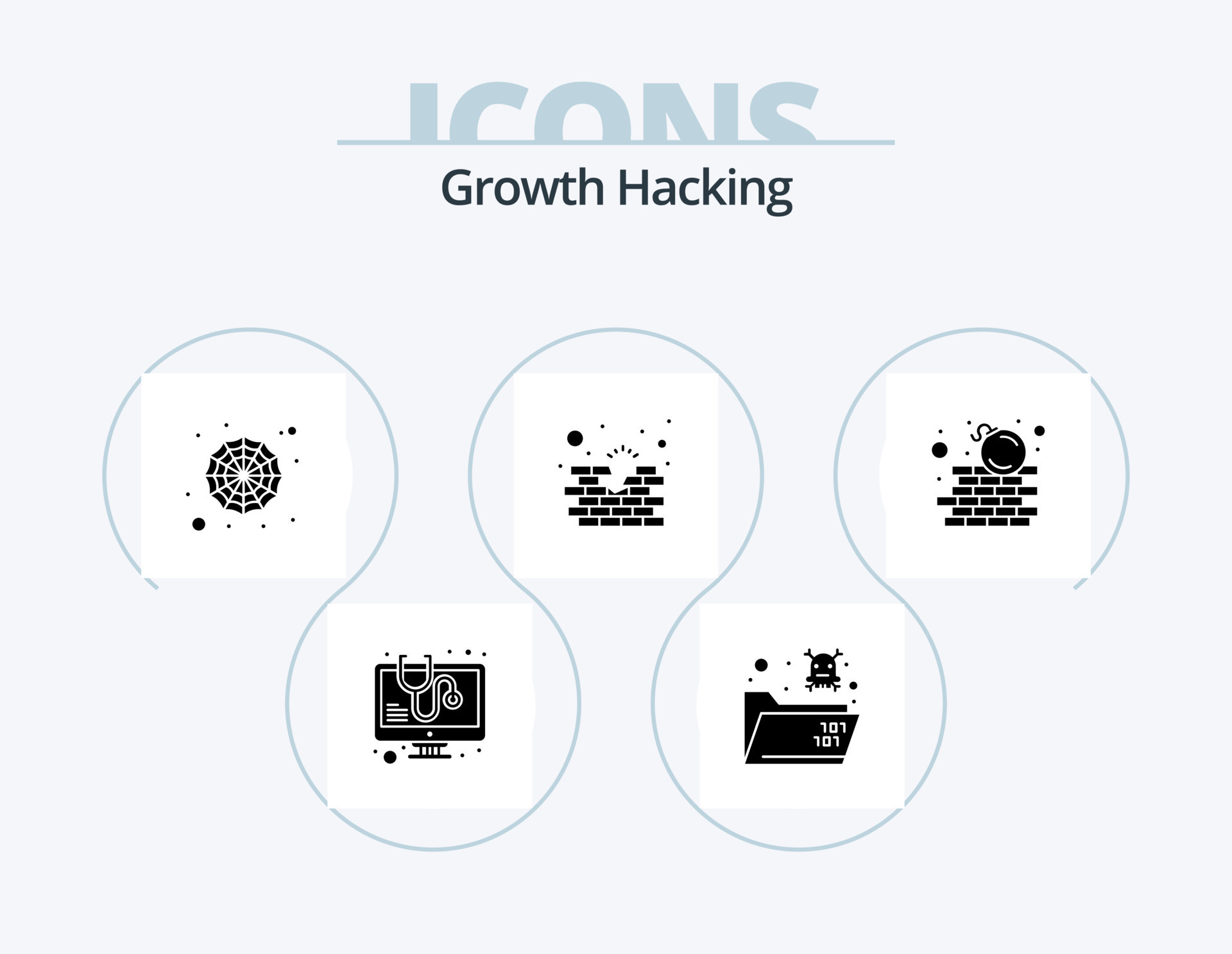 Hacking Glyph Icon Pack 5 Icon Design Security Bomb Attack Malware