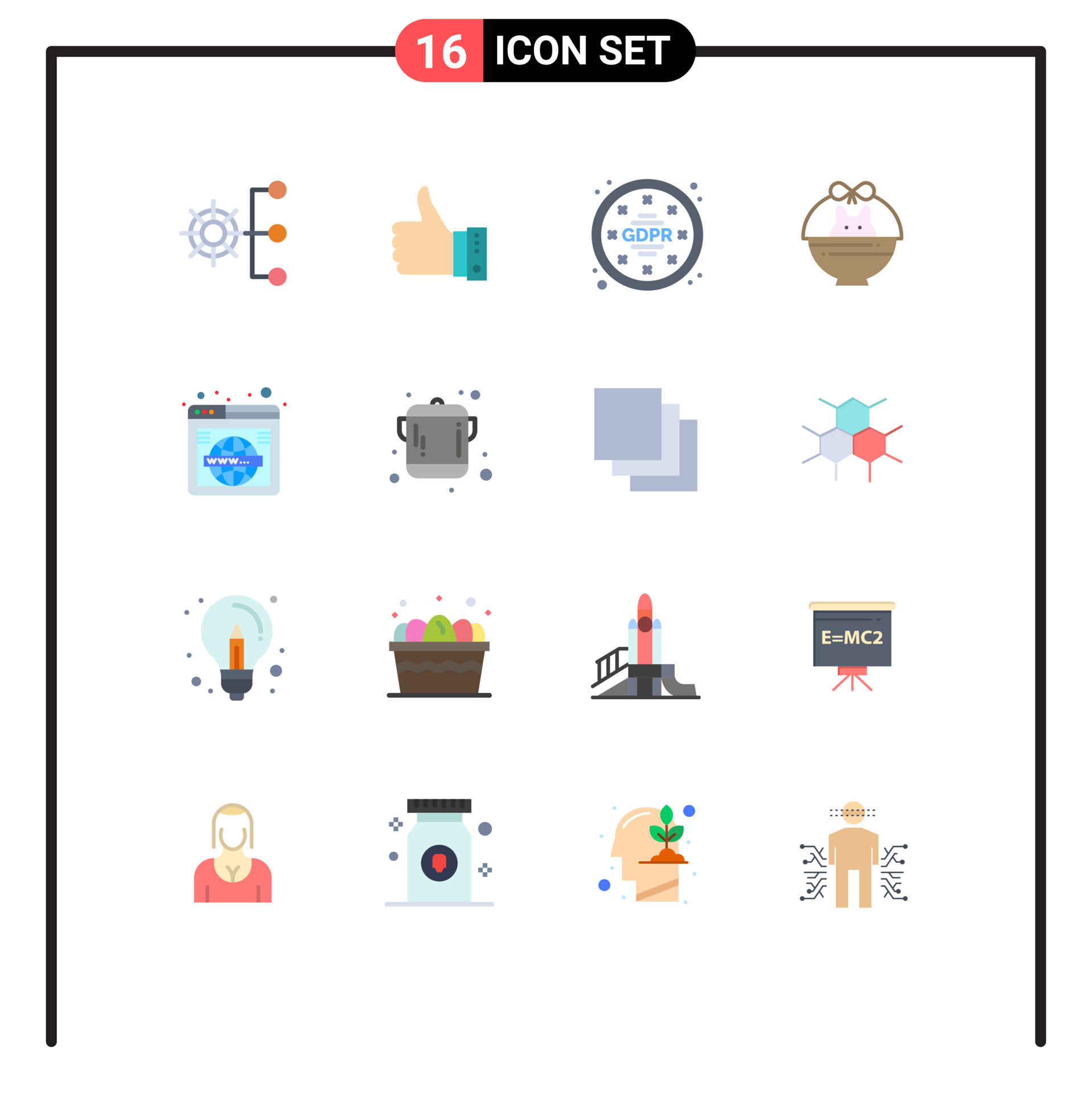 Editable Vector Line Pack Of 16 Simple Flat Colors Of Cart Data Hand Regulations Gdpr Editable