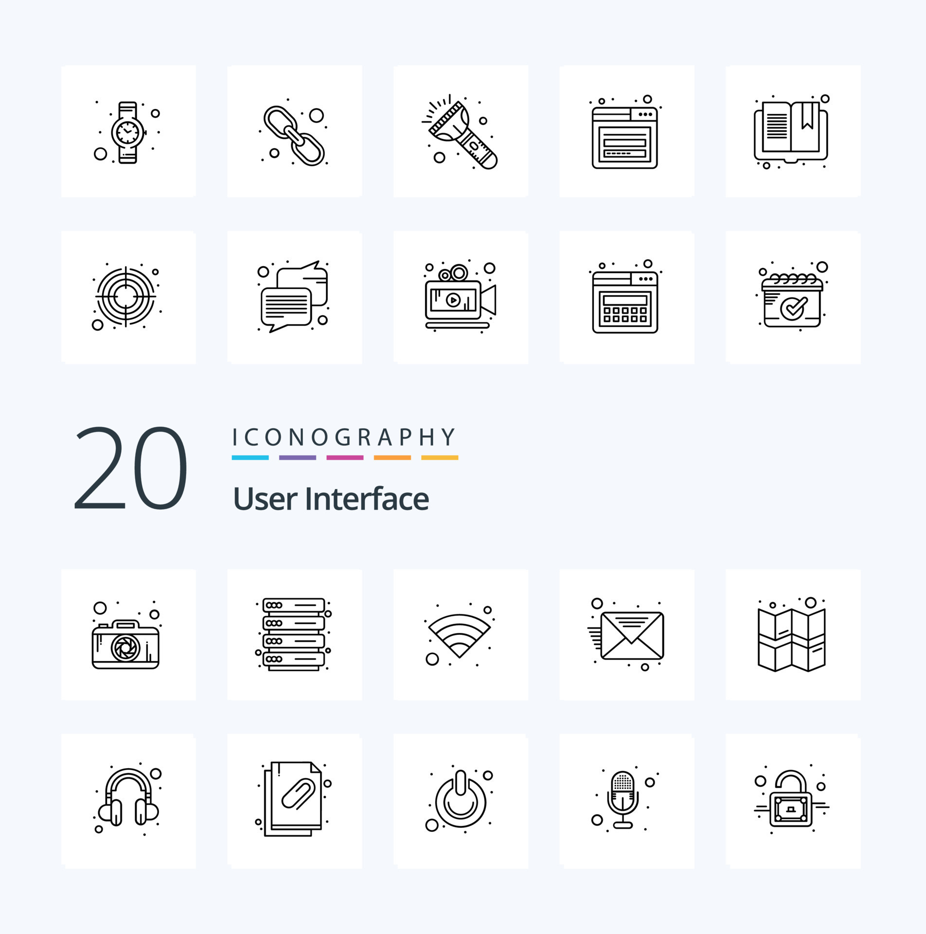 20 User Interface Line Icon Pack Like Support Headset Wireless Map Gps