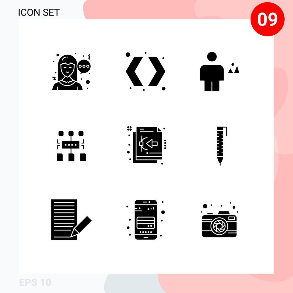 Editable Vector Line Pack of 9 Simple Solid Glyphs of design document ...