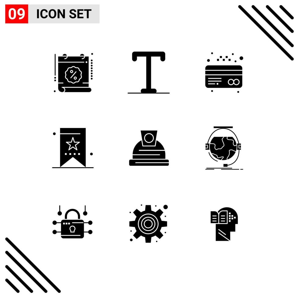 Pictogram Set of 9 Simple Solid Glyphs of construction ui atm tag bookmark Editable Vector ...