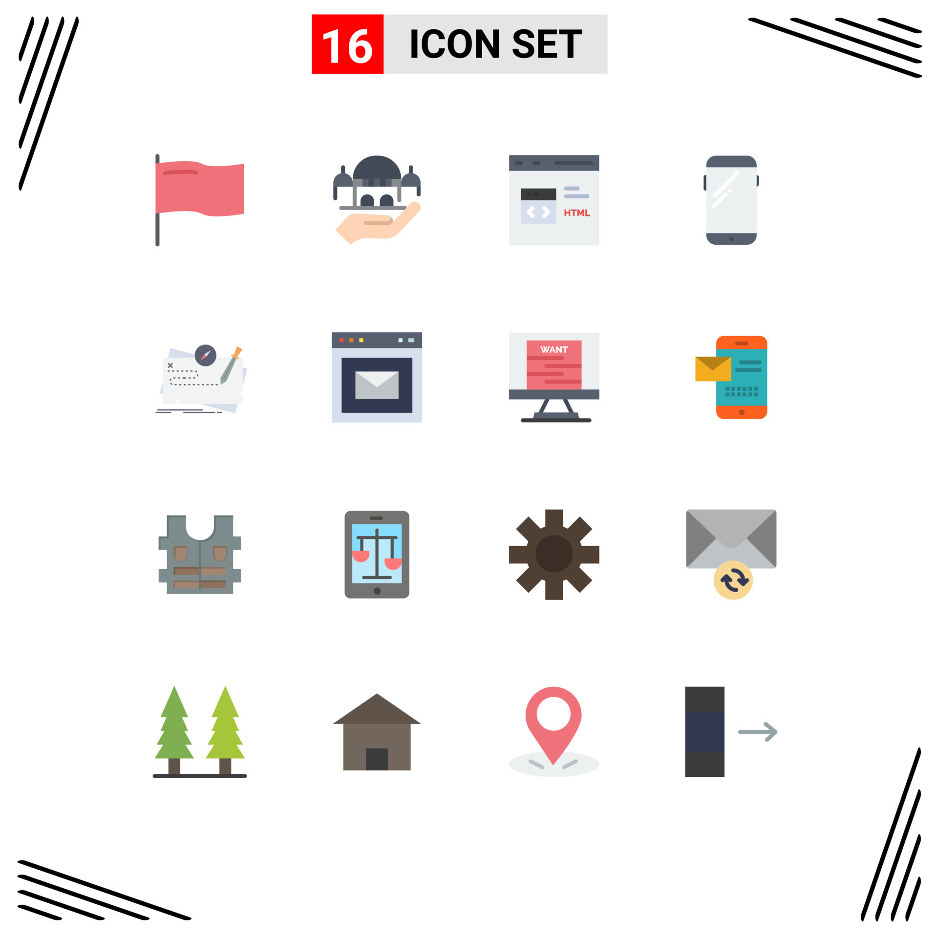 16 Universal Flat Color Signs Symbols Of Game Huawei Coding Mobile Phone Editable Pack Of