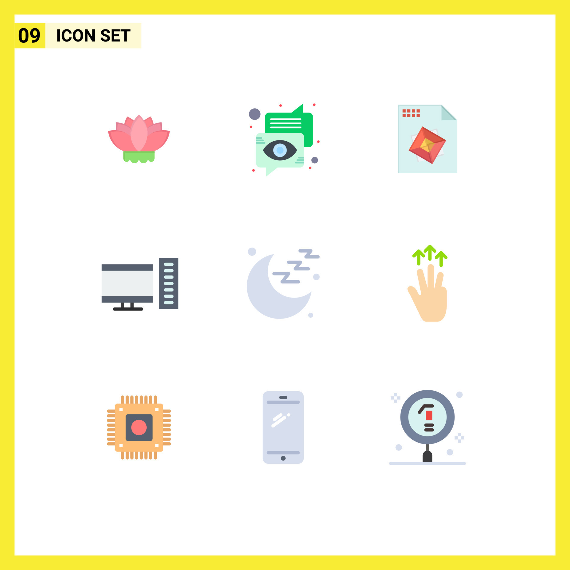 Set Of 9 Vector Flat Colors On Grid For Sign Medical File Server Desktop Editable Vector Design