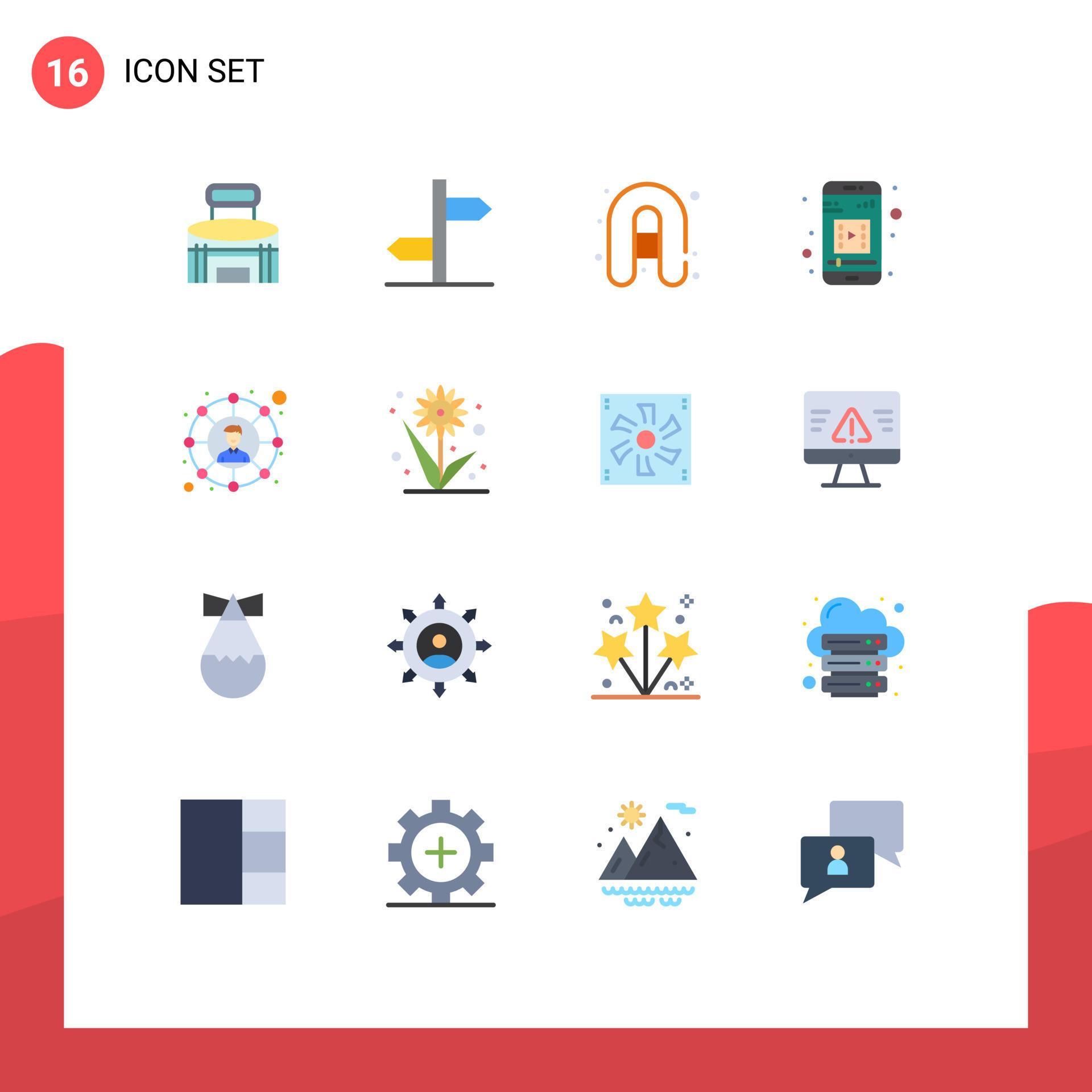 Editable Vector Line Pack Of 16 Simple Flat Colors Of Social Network Connections Sign Mobile