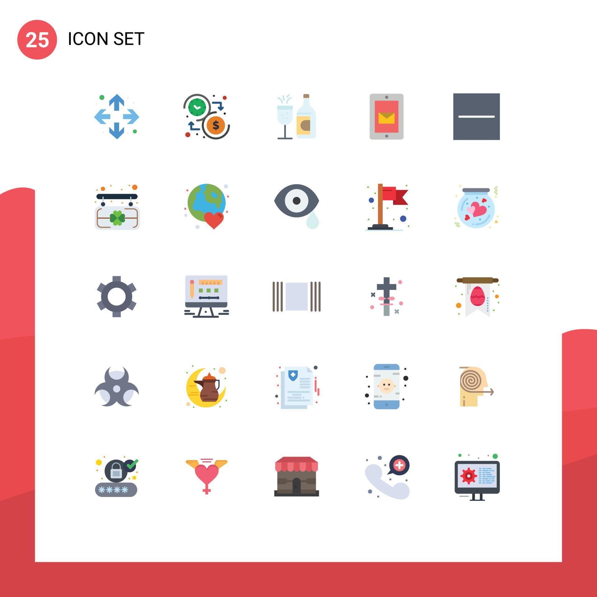 25 Thematic Vector Flat Colors And Editable Symbols Of Delete Support Glass Service Mobile