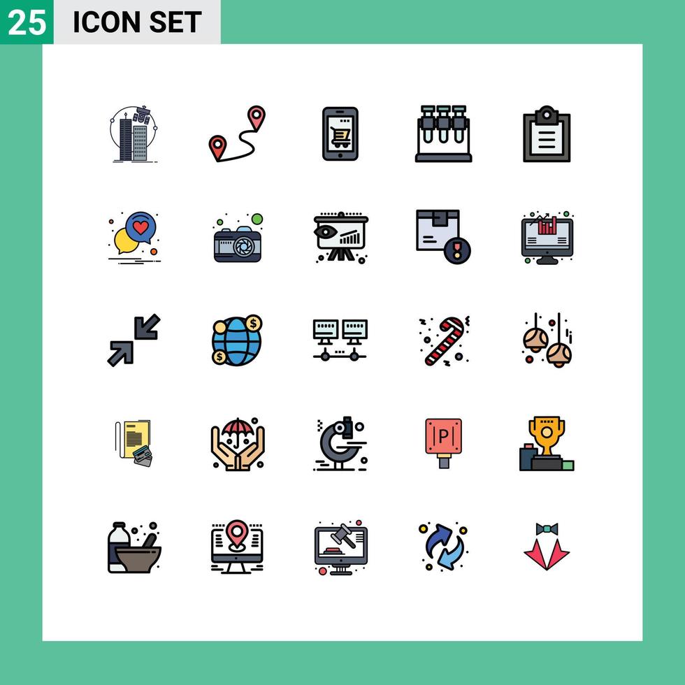 Mobile Interface Filled Line Flat Color Set Of 25 Pictograms Of Tasks Science Cart Lab Basket