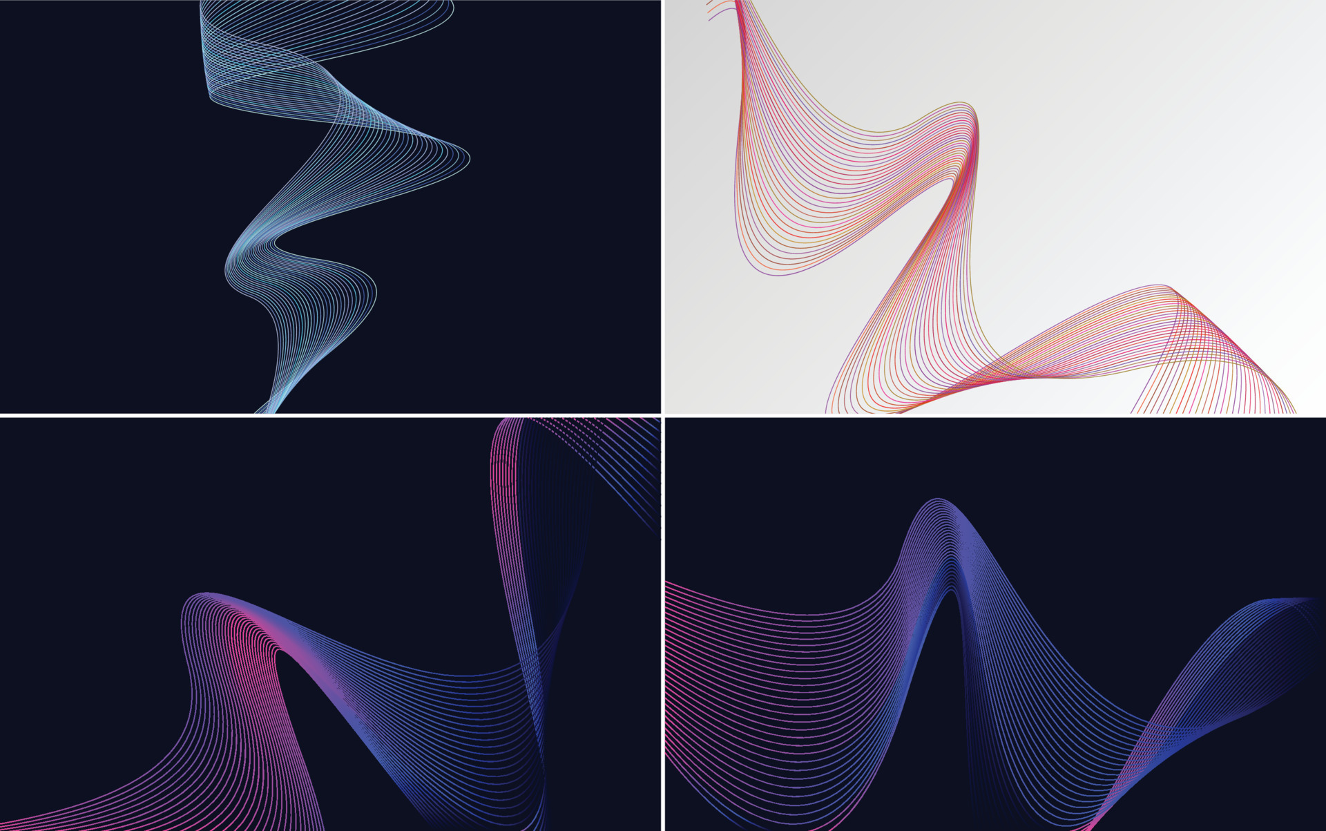 Set Of 4 Geometric Wave Pattern Background Abstract Waving Line