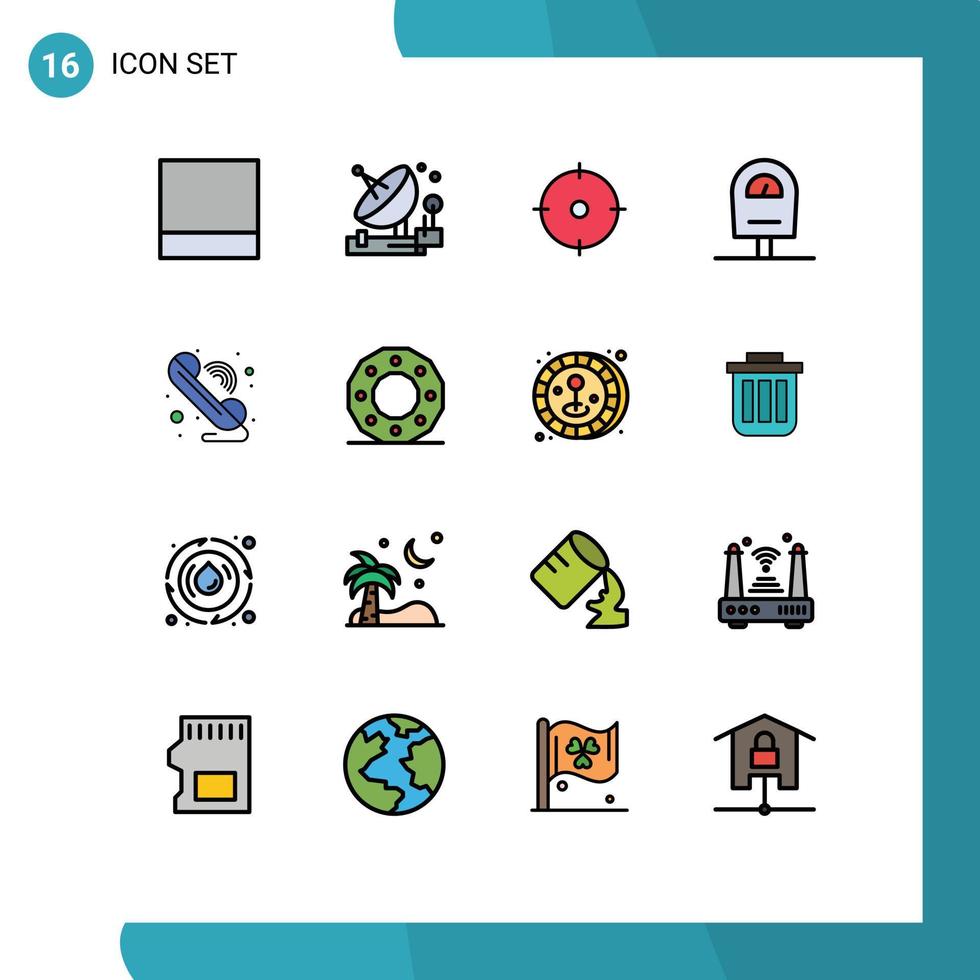 Modern Set Of 16 Flat Color Filled Lines Pictograph Of Wifi Communication Target Call Meter