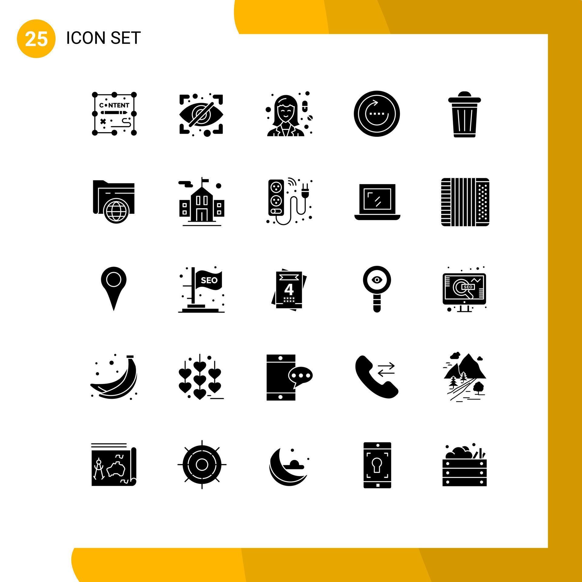 Pictogram Set of 25 Simple Solid Glyphs of ui reload chemist refresh woman Editable Vector ...