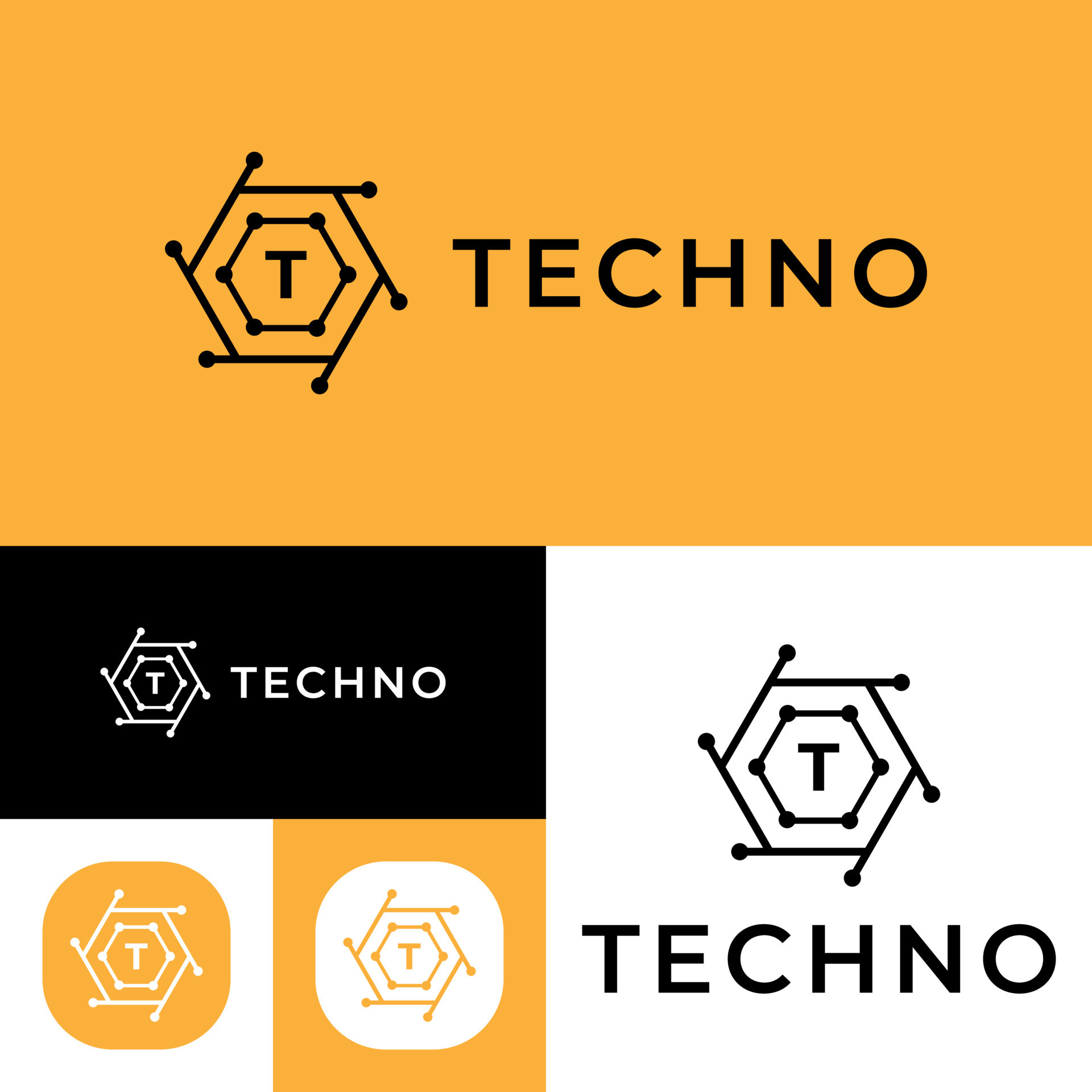 Technology Logo. Tech circuit logo template.Vector Illustration.Black,yellow And White color ...