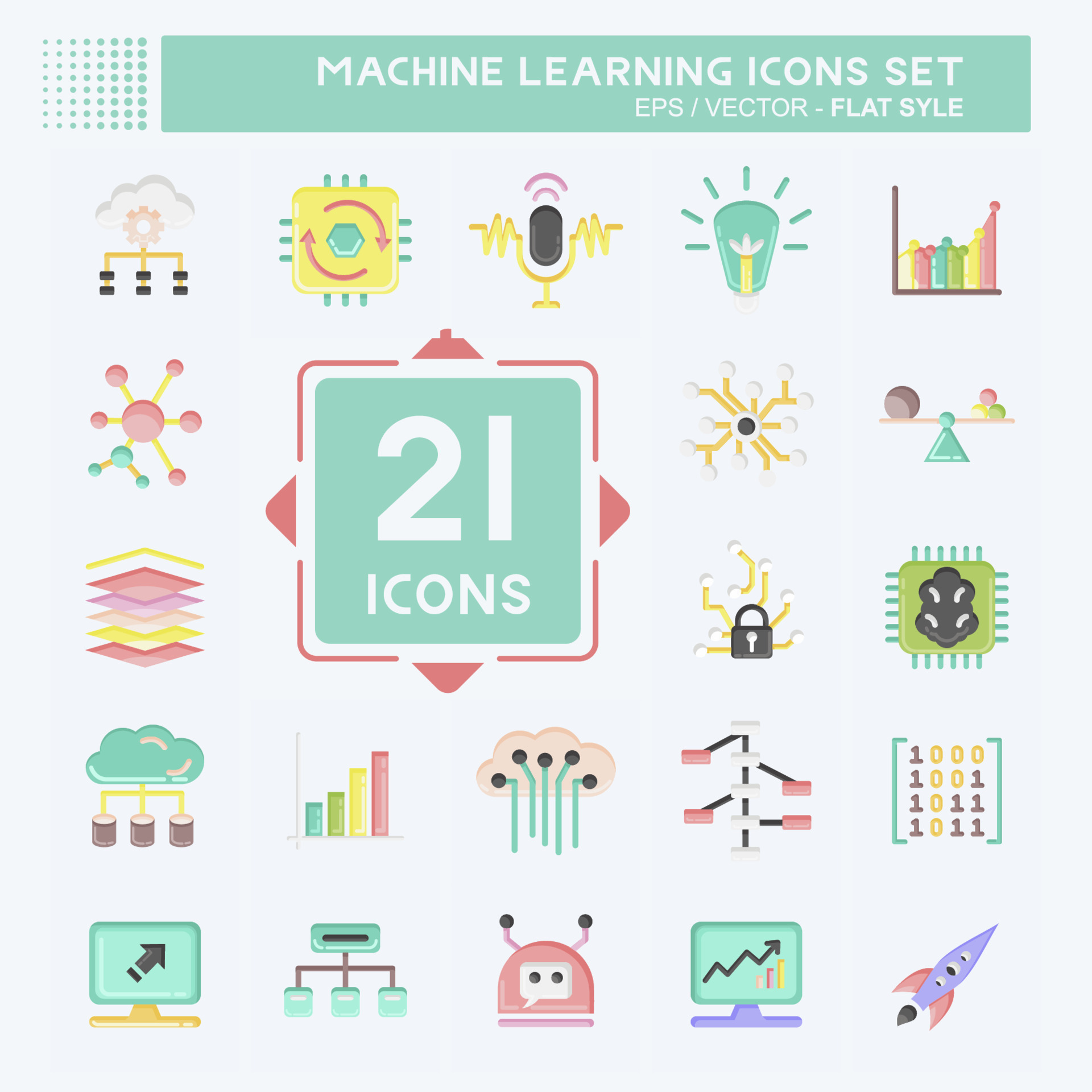 Icon Set Machine Learning. related to Machine Learning symbol. flat ...