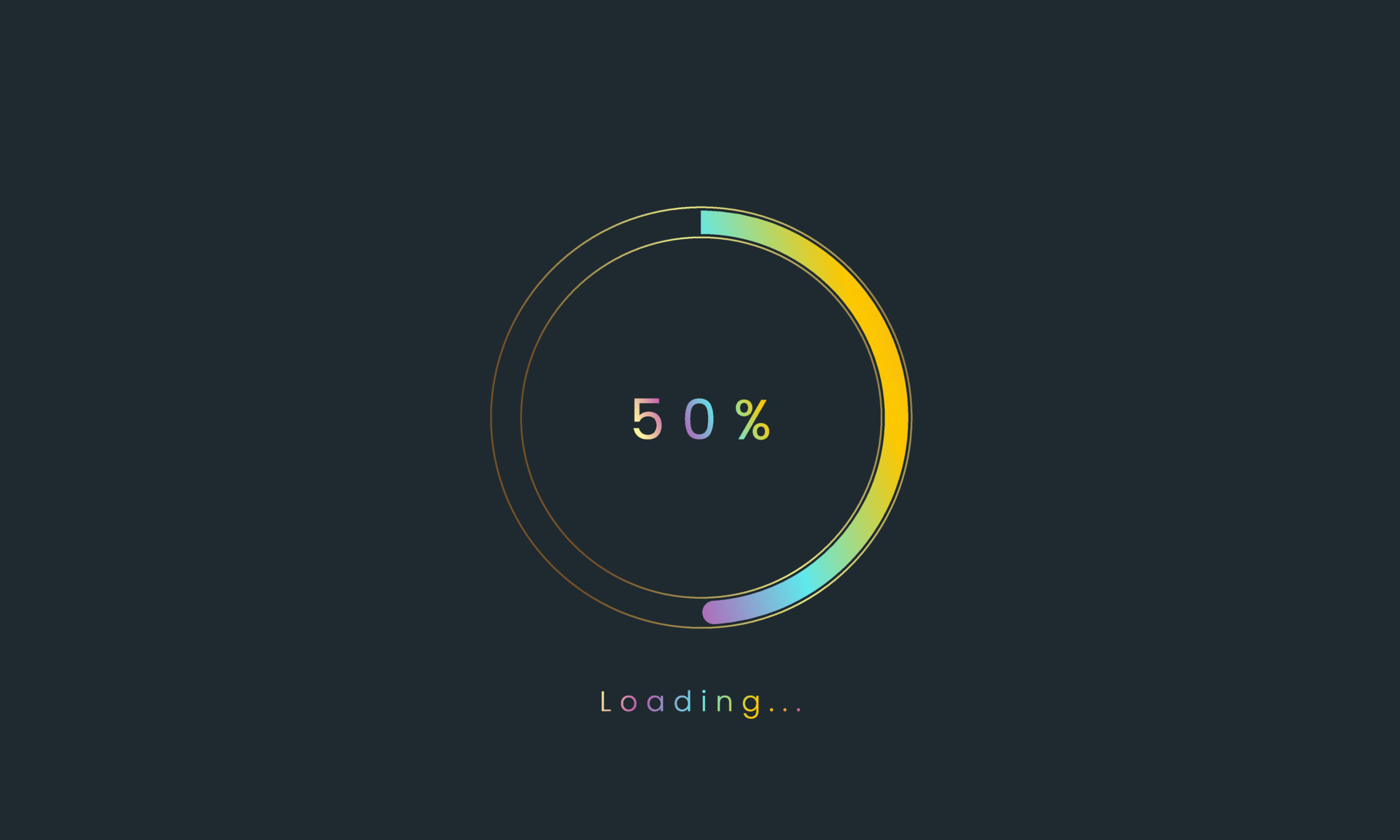 50 percent rainbow loading bar, uploading bar for user interface, colorful Futuristic loading ...