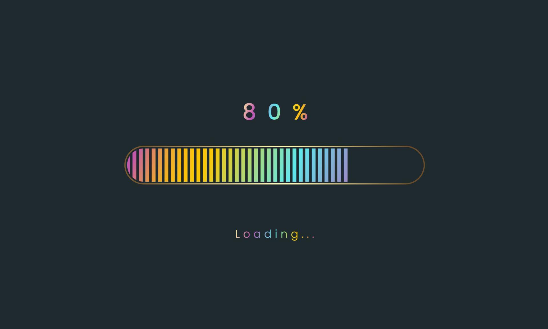 80 percent rainbow downloading bar, loading bar, banner for user interface, colorful Futuristic ...