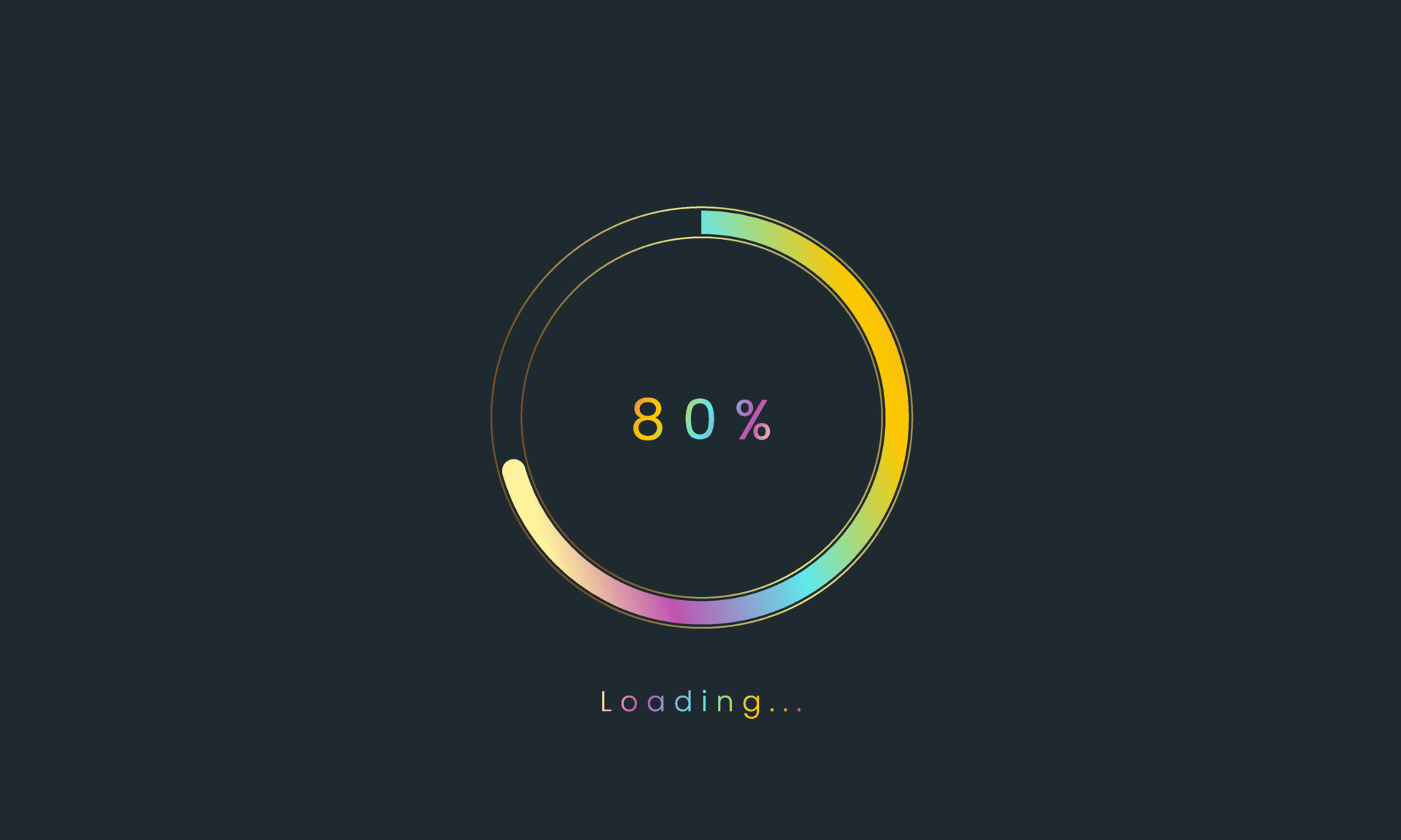 80 percent rainbow loading bar, uploading bar for user interface, colorful Futuristic loading ...
